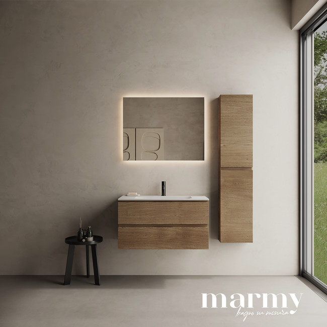 MARMY Code 90 alsószekrény, 2 fiók, golden oak, fekete fogantyú - MARMY