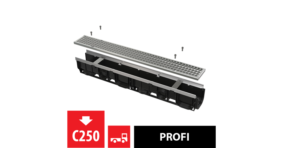ALCA kültéri folyóka 100 mm fém peremmel és horganyzott ráccsal C250 - ALCA